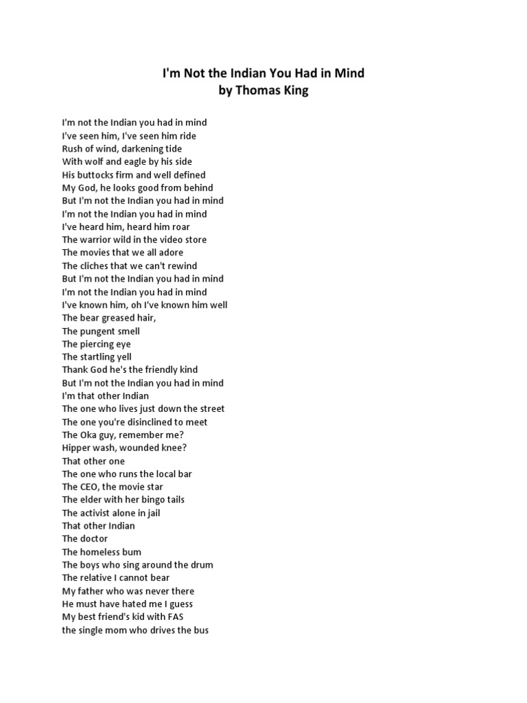 Im Not The Indian You Had In Mind Poem PDF