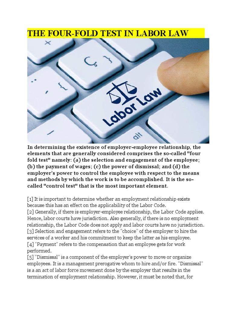 THE FOUR Fold Test | PDF | Employment | Labour Law