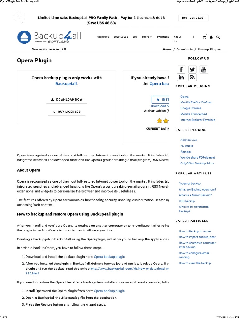Opera Plugin Details - Backup4all | PDF | Backup | Internet Explorer