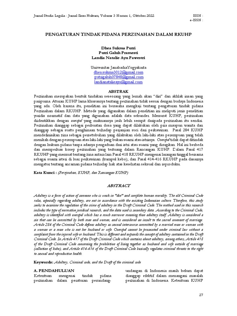Pengaturan Tindak Pidana Perzinahan Dalam Rkuhp | PDF | Hukum