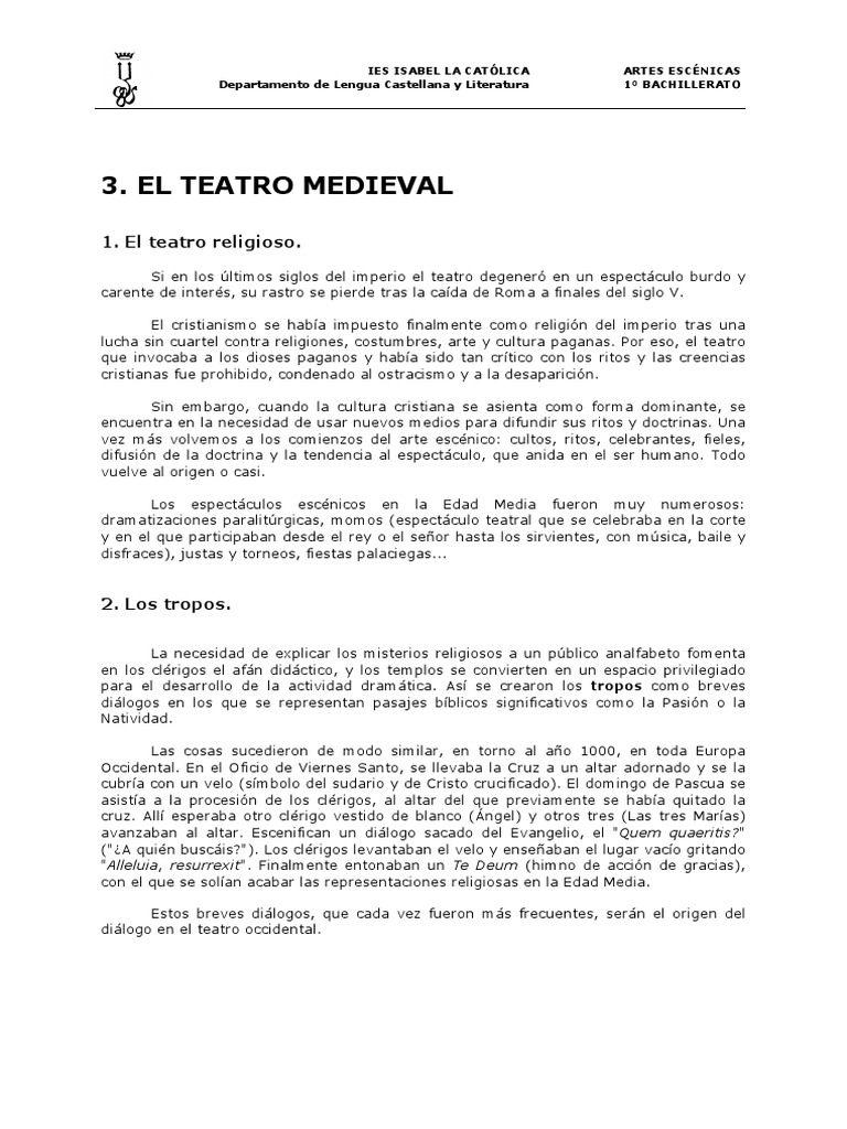 Teatro Medieval: Religión y Profano | PDF