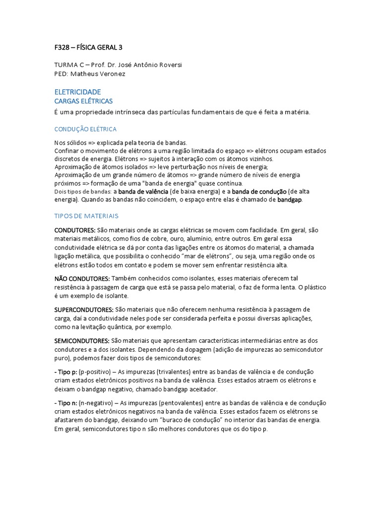 F328 Física Geral 3 Resumo | PDF | Magnetismo | Capacidade elétrica