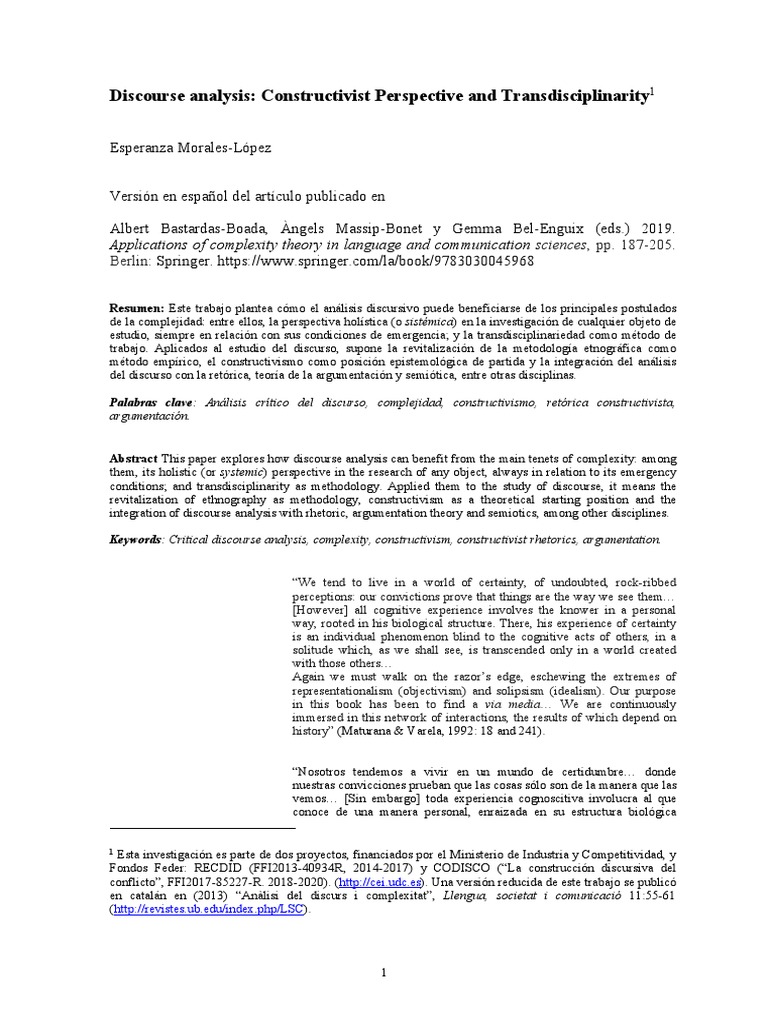 Análisis Del Discurso: Perspectiva Constructivista y Transdisciplinariedad | PDF ...