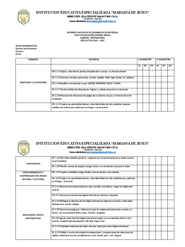 Informe Cualitativo de Desarrollo de Destrezas | PDF | Longitud