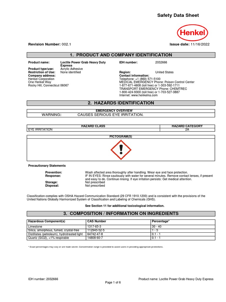 Loctite Power Grab Heavy Duty | PDF | Silicon Dioxide | Chemical Substances