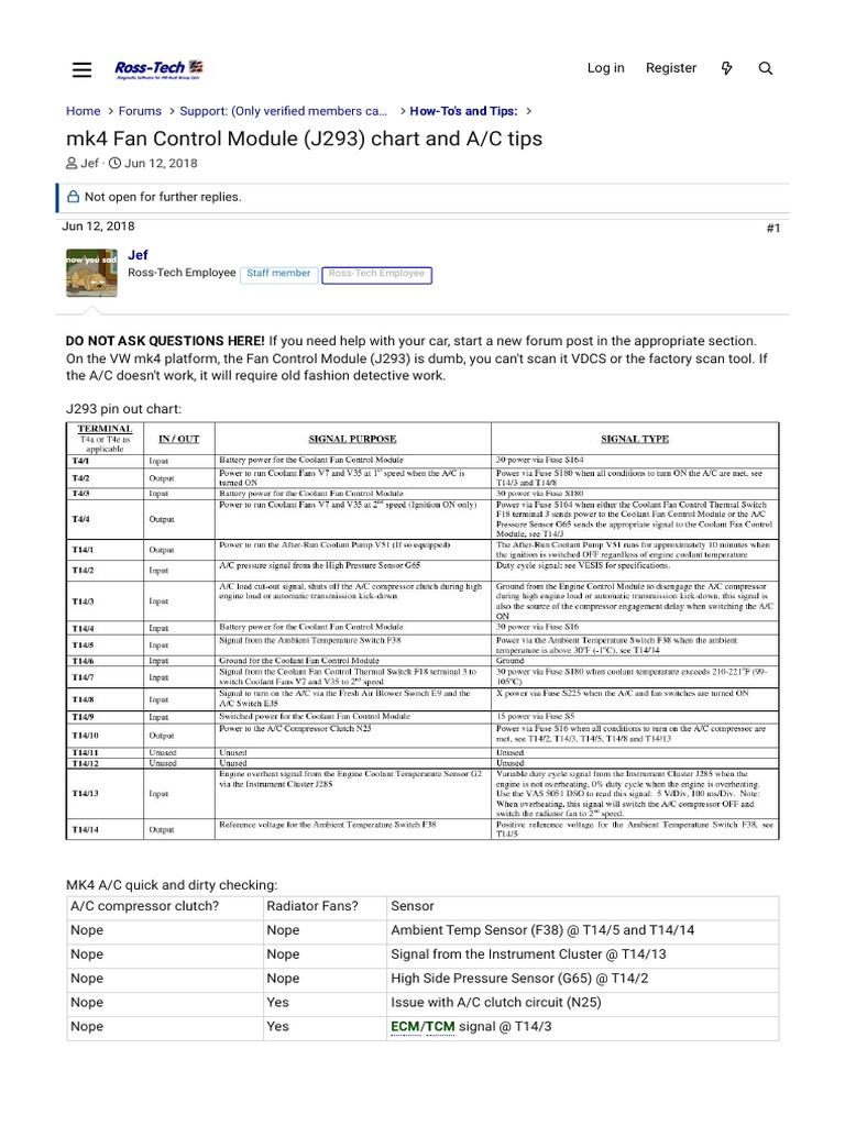 mk4 Fan Control Module (J293) Chart and A - C Tips - Ross-Tech For | PDF | Computers ...