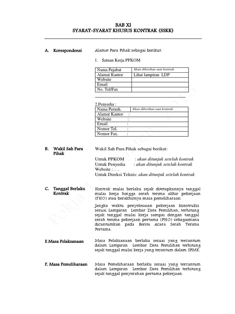 BAB XI Syarat-Syarat Khusus Kontrak (SSKK) | PDF