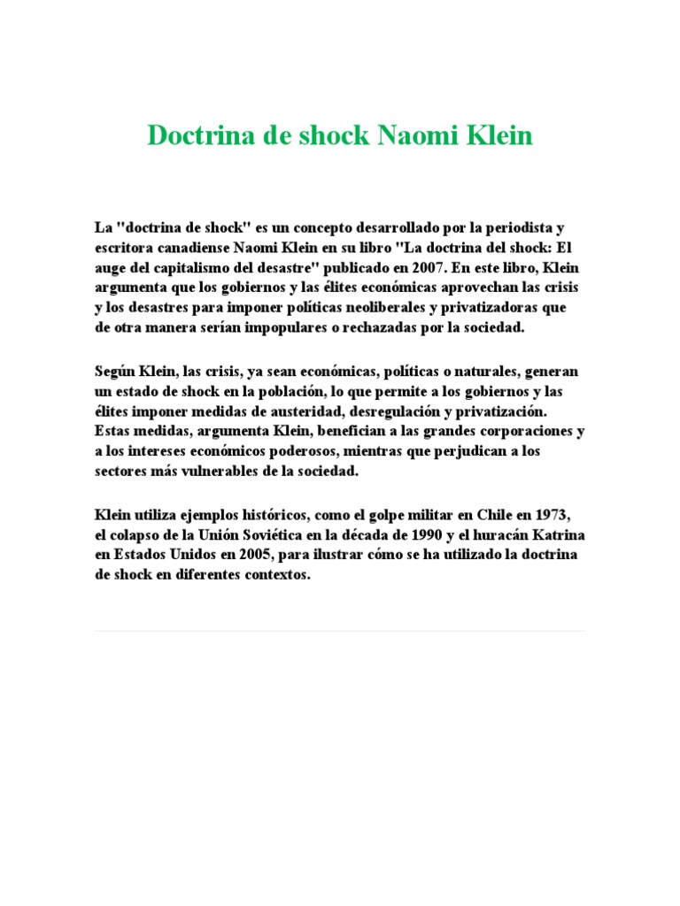 Doctrina de Shock Naomi Klein | PDF