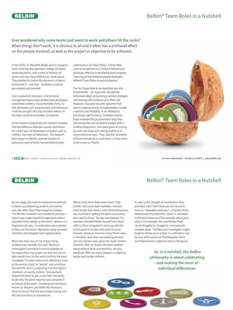 Belbin Team Roles in A Nutshell | PDF | Cognitive Science | Behavioural ...