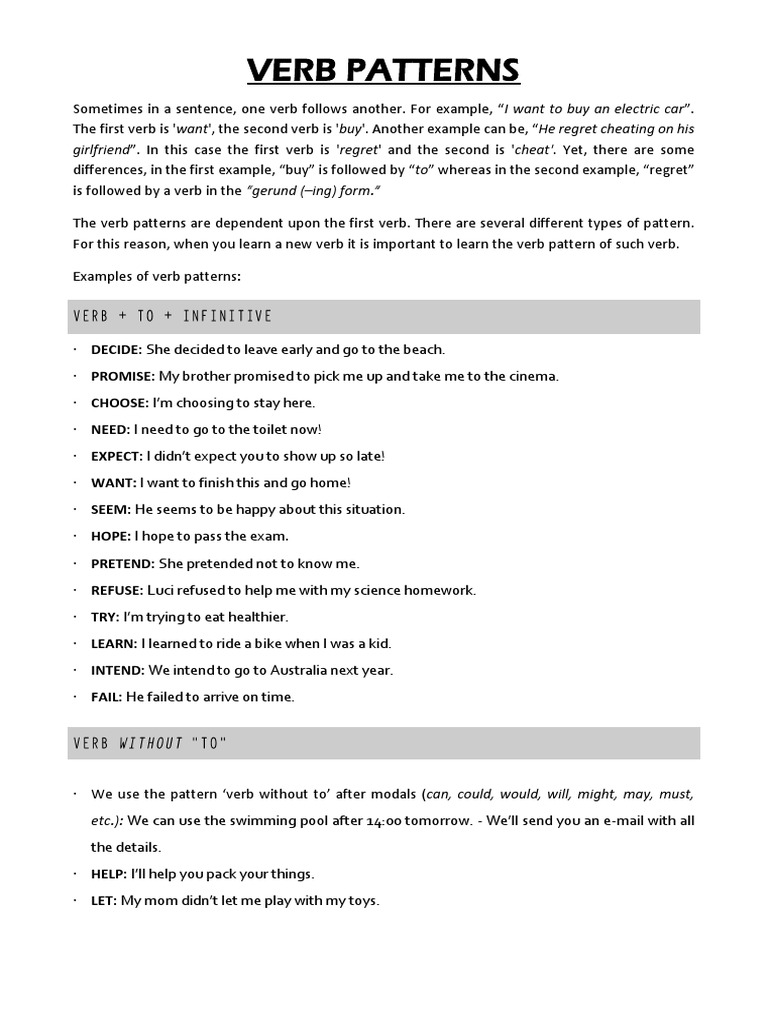 Verb Patterns | PDF | Verb | Linguistics