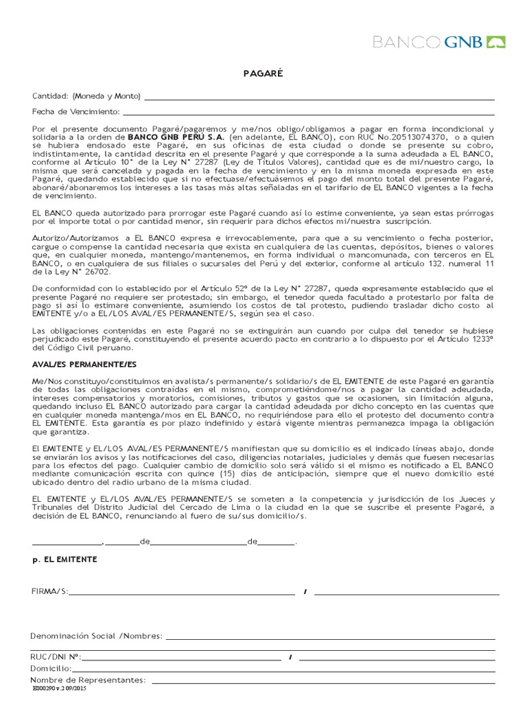 Modelo De Pagaré Pdf Bancos