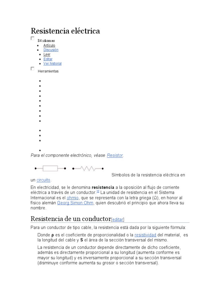 Resistencia eléctrica | PDF | Resistencia Eléctrica y Conductancia ...