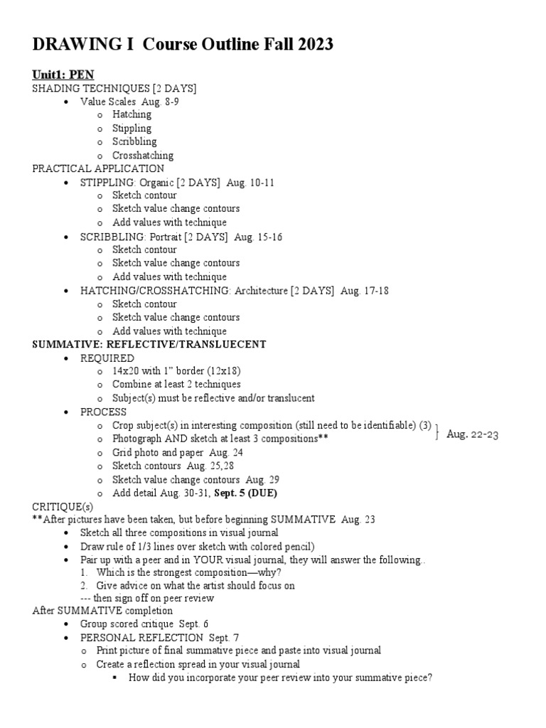 Drawing I Fall Course Outline | PDF