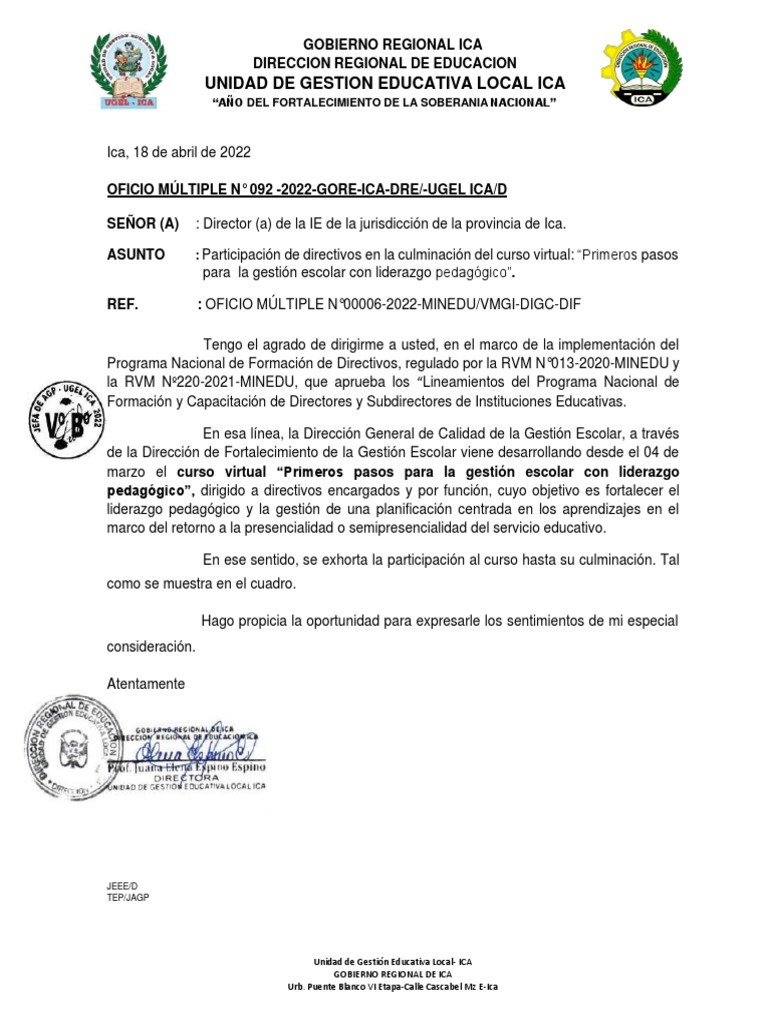 Oficio Múltiplen° 092 Culminación de Cursos Virtuales | PDF