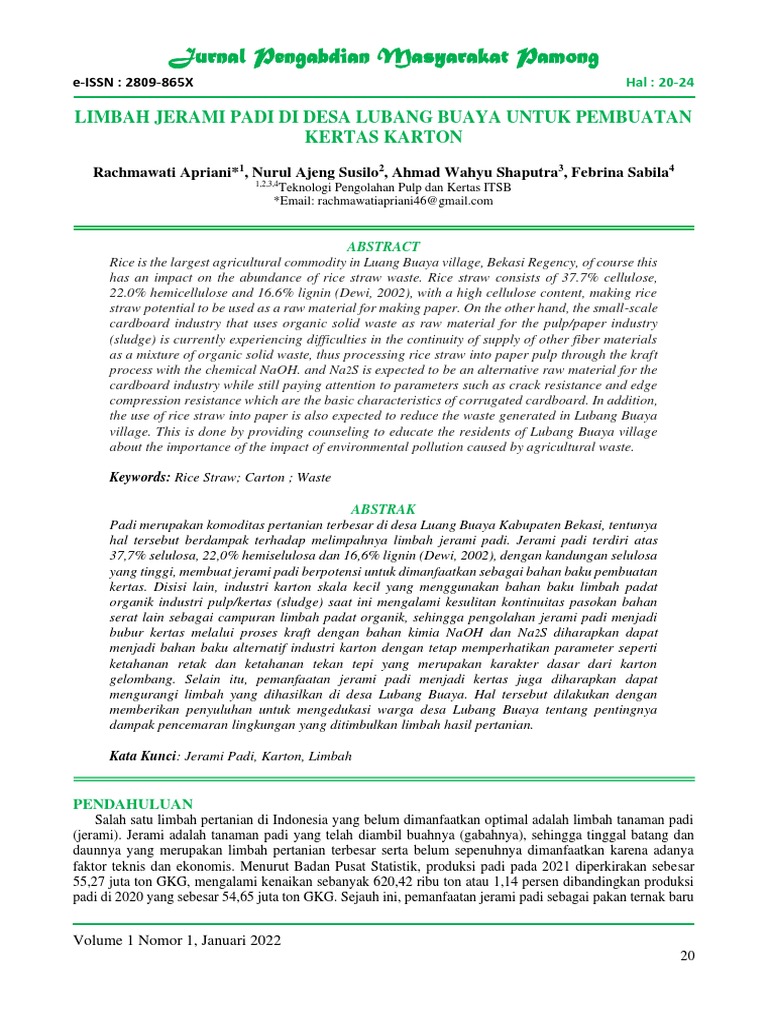 Limbah Jerami Padi Di Desa Lubang Buaya | PDF | Paper | Stationery