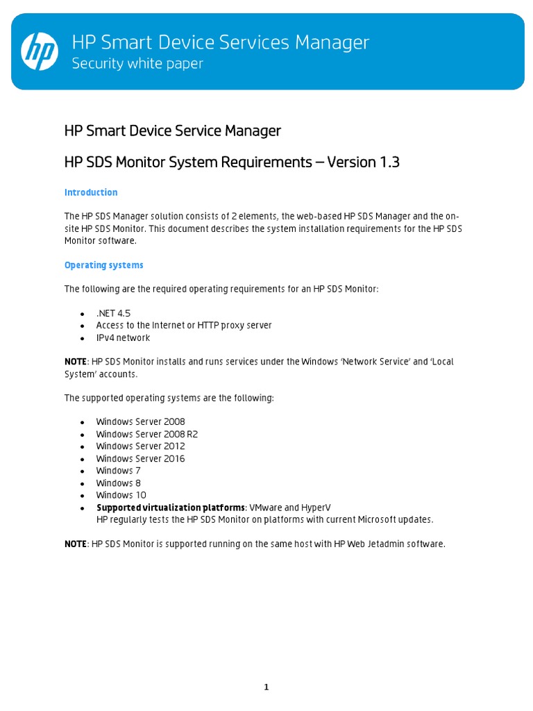 HP Sds Monitor System Requirements 1 3 | PDF | Microsoft Windows | Port (Computer Networking)