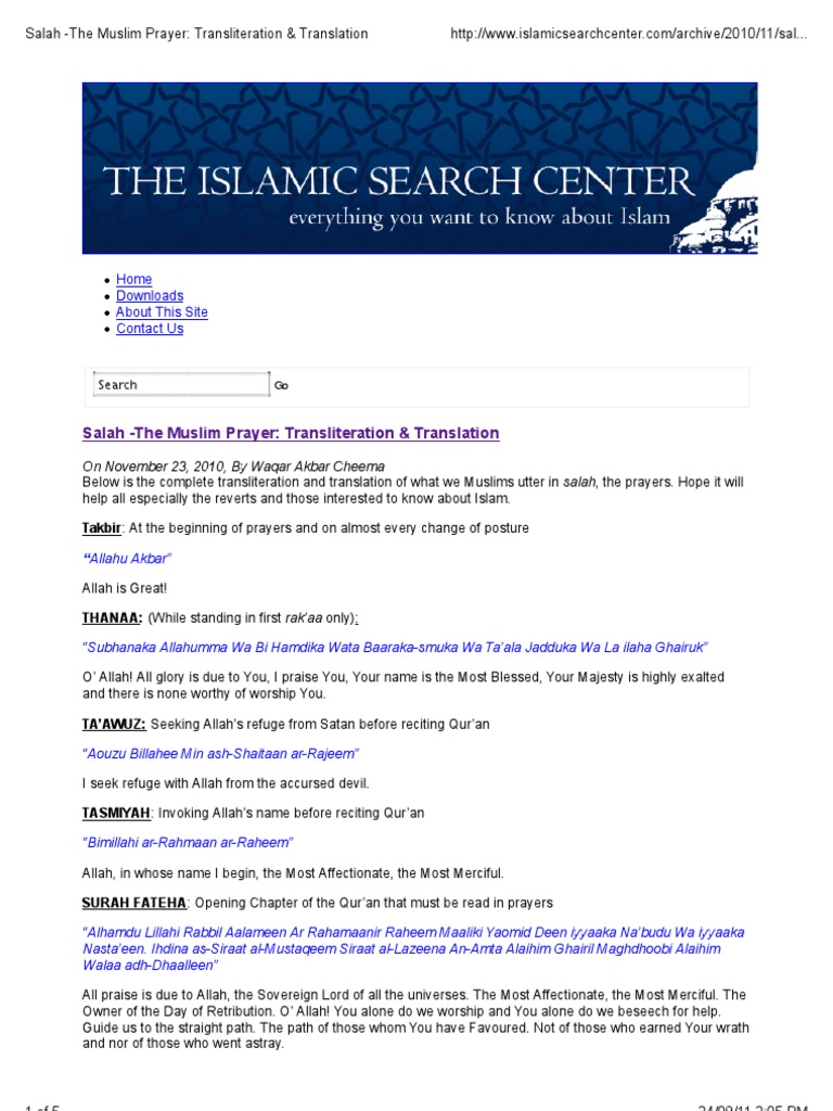 Salah: Transliteration and Translation Guide | PDF | Quran | Islam