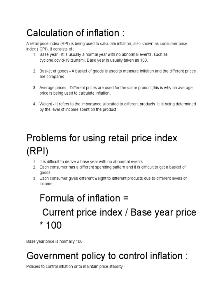 Inflation Calculation Using RPI and CPI | PDF