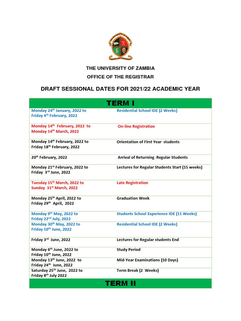 Sessional Dates 2021-22 Academic Year | PDF
