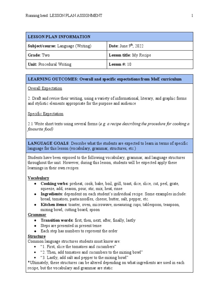 GRADE 2 ELL:LANGUAGE Lesson Plan Assignment | PDF | Lesson Plan | Teachers
