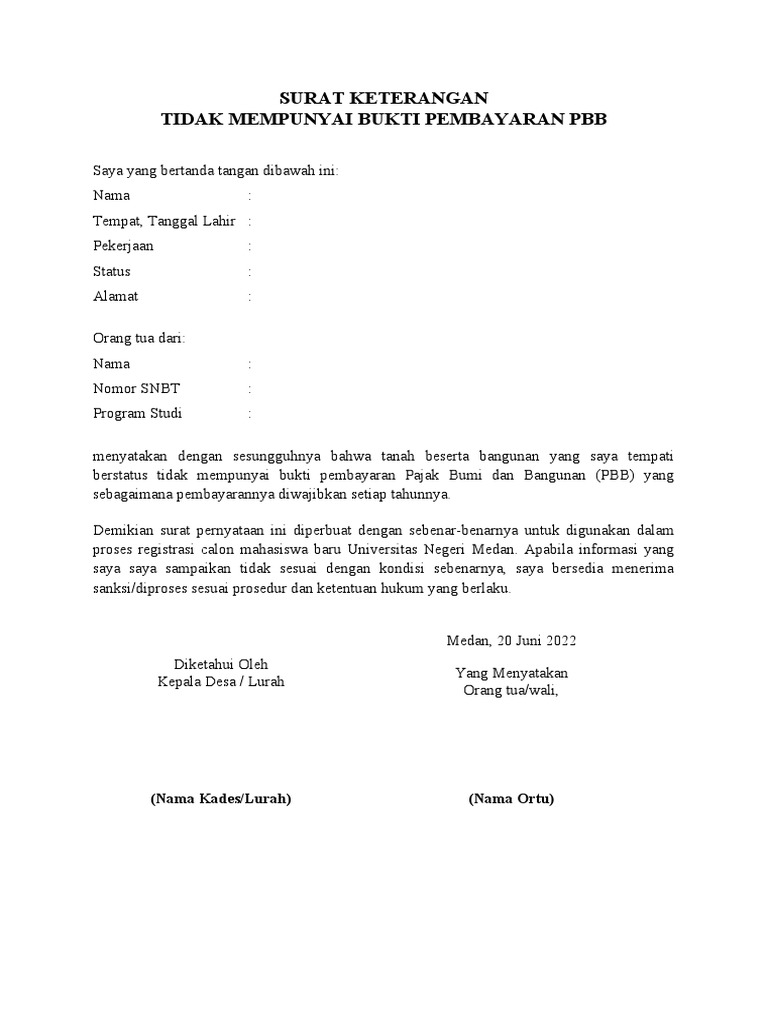 Contoh Suket Tidak Bayar PBB | PDF