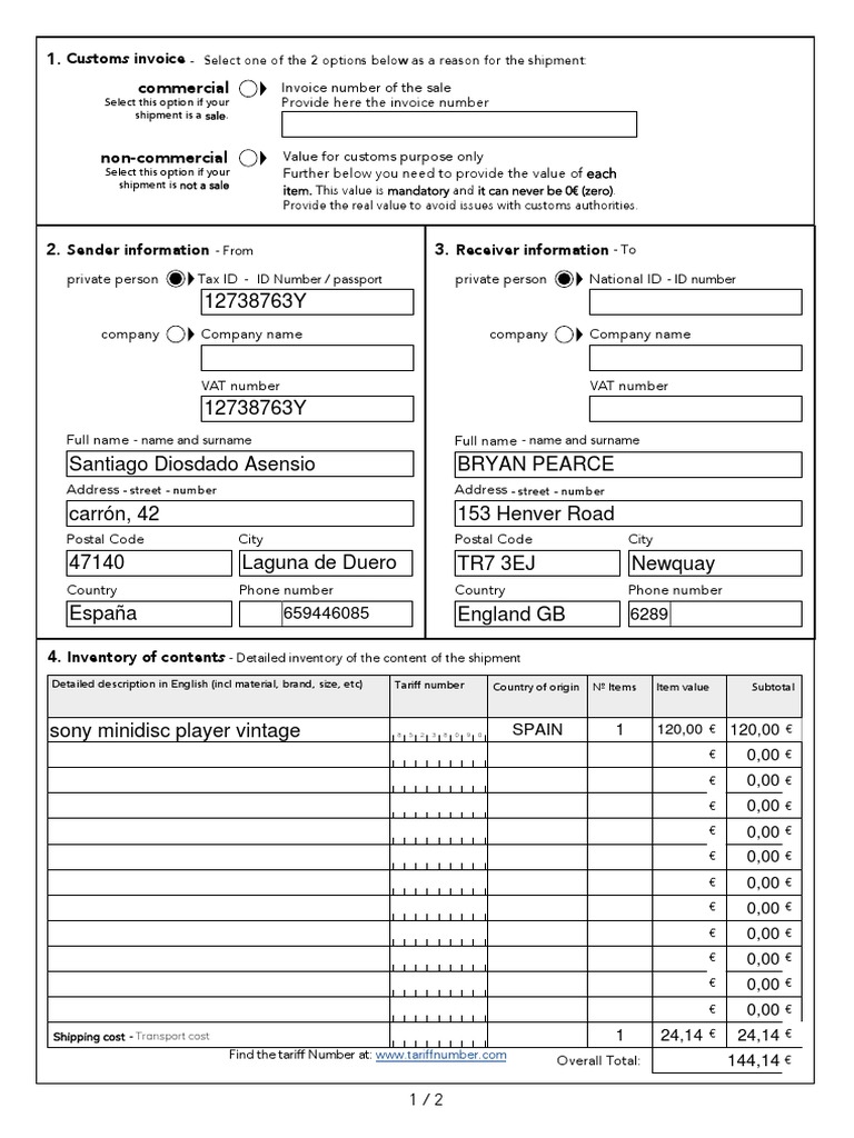 Simple Invoice for Shipment Details | PDF | Customs | Invoice