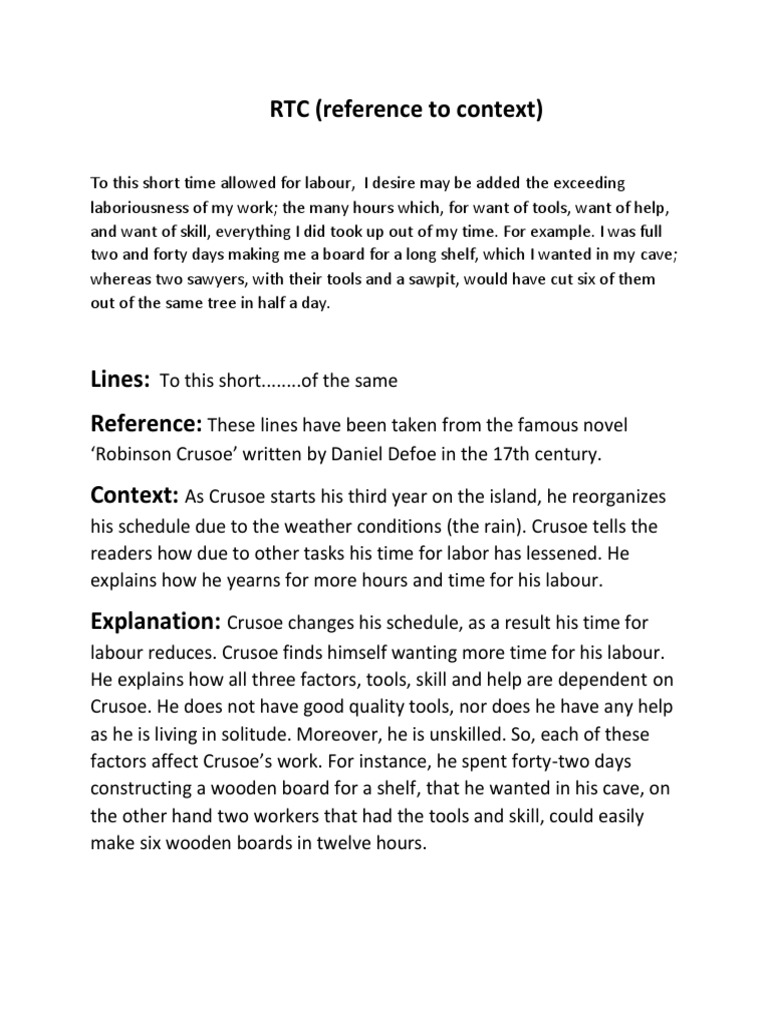 Reference To Context (Robinson Crusoe) | PDF