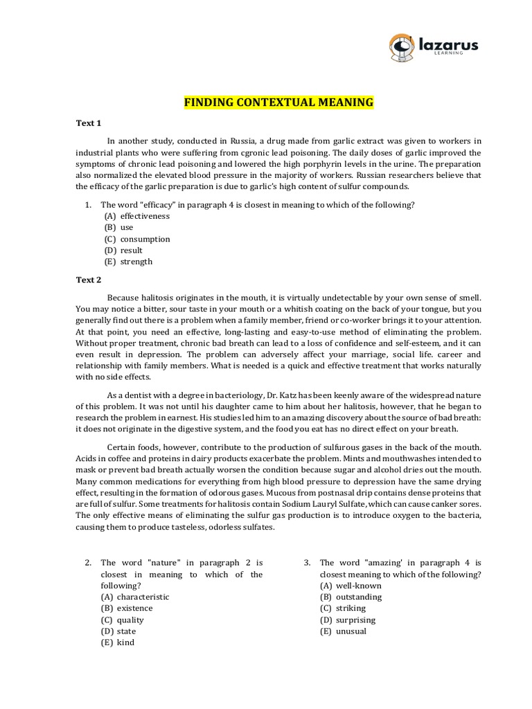 Finding Contextual Meaning (15:2) | PDF | Water | Garlic