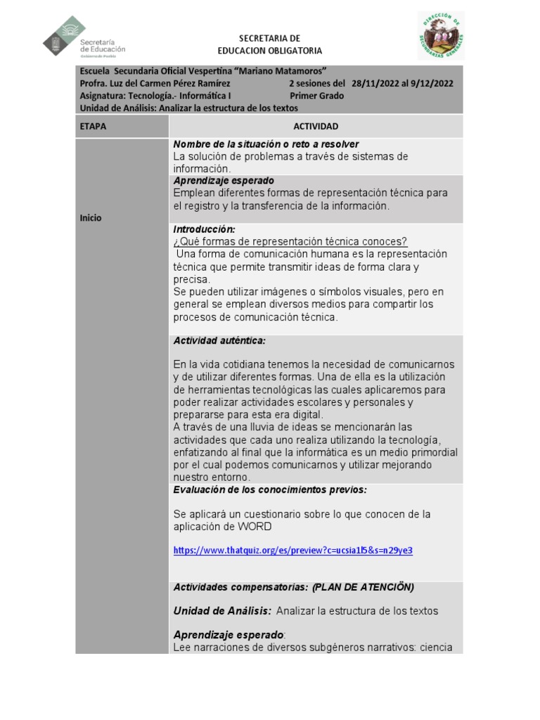 Plan de Acompañamiento Del 28-11-2022 Al 09-12-2022 | PDF | Evaluación ...