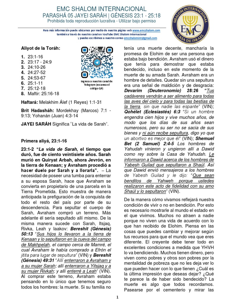 Parasha - 05 JaYei Sarah 5783 | PDF | Libro del Génesis | Velo