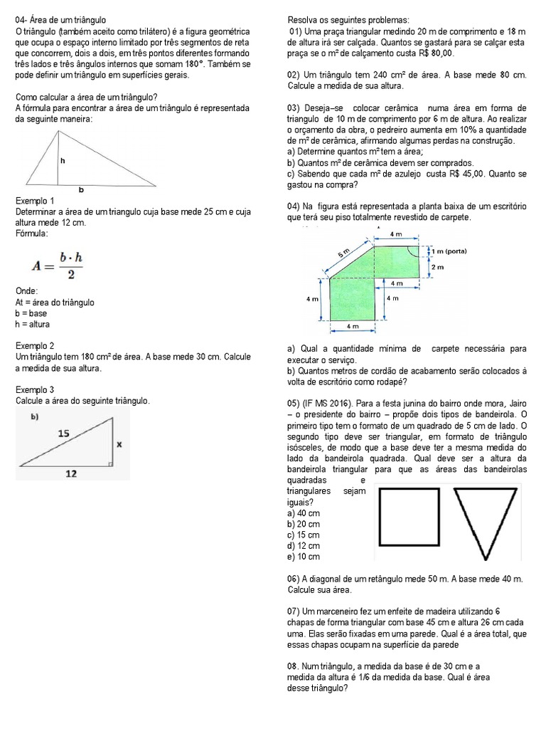 04 área De Um Triangulo Pdf Triângulo Geometria Elementar