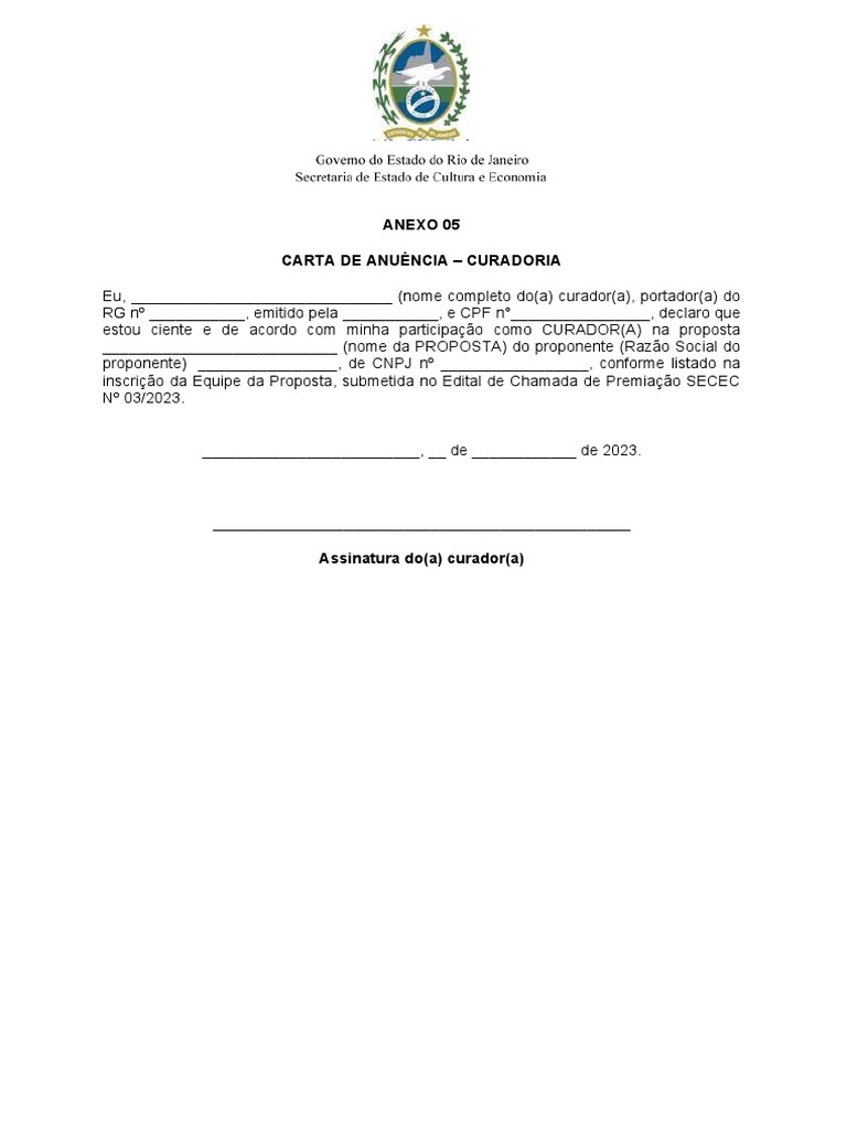 Edital Casa de América ANEXO 05 MODELO DE CARTA DE ANUÊNCIA CURADORIA | PDF