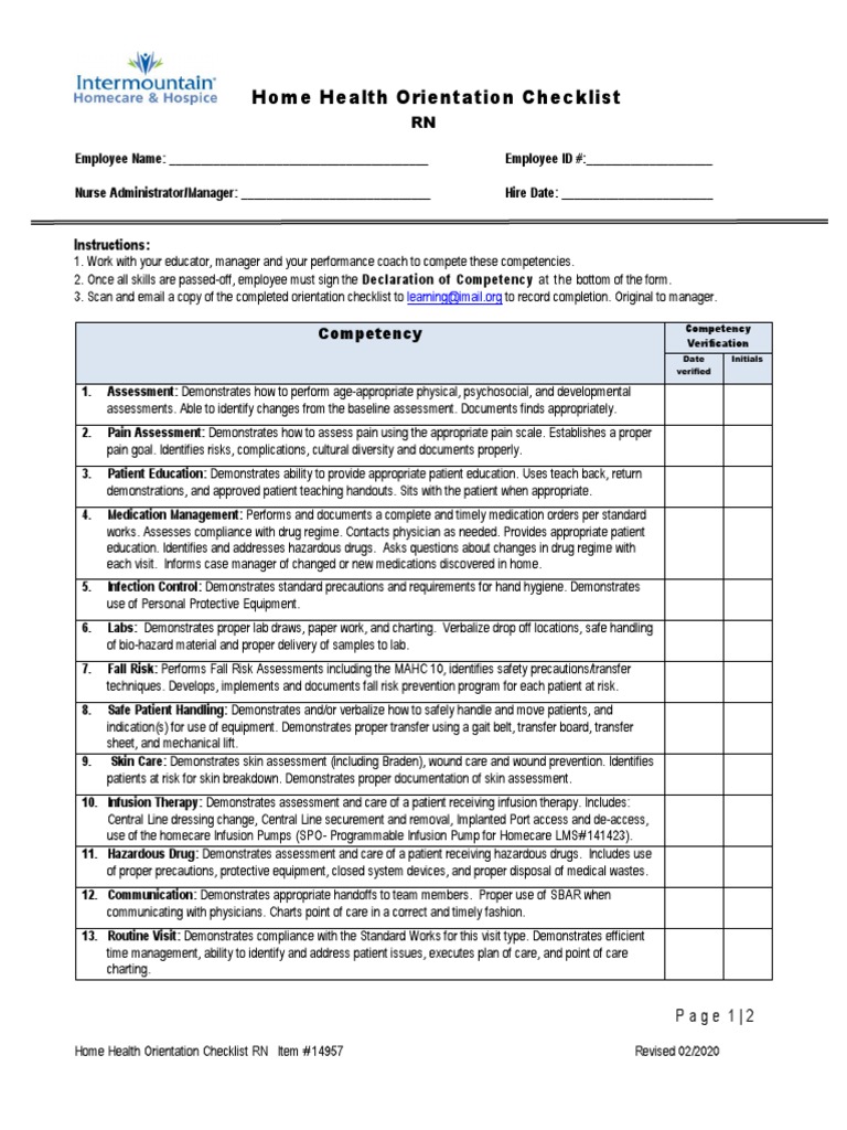 Skills Assessment - Nursing-Homecare | PDF | Intravenous Therapy | Patient