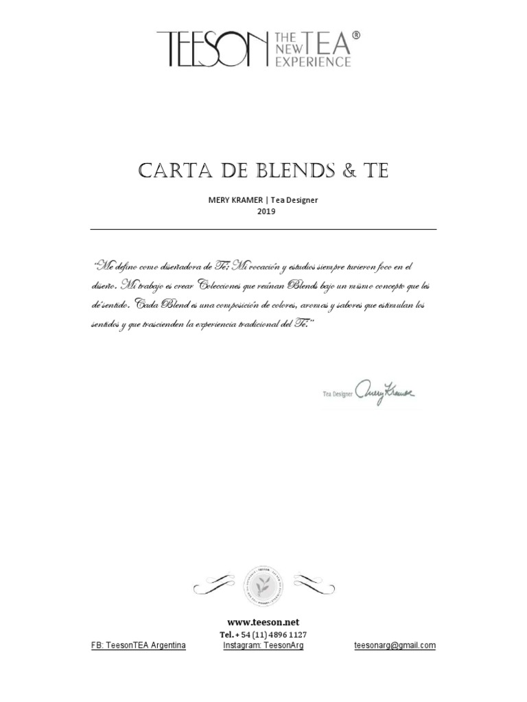 Carta de Blends de Té Teeson | PDF | Té | Cocina vegana