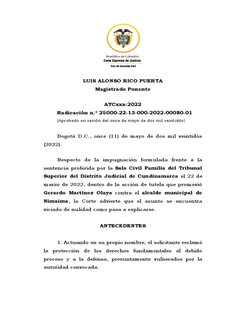 (2022-00080-01) Gerardo Martínez Olaya (Navia) Nulidad | PDF ...