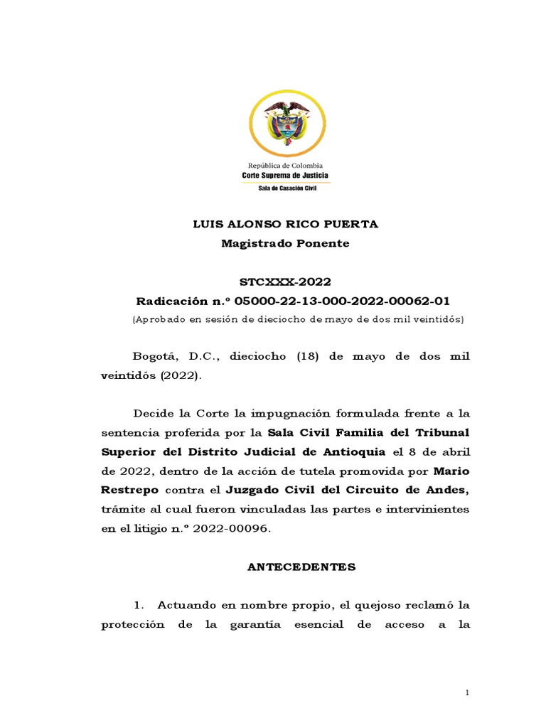 OK (2022-00062-01) Mario Restrepo (Navia) | PDF | Sentencia (ley ...