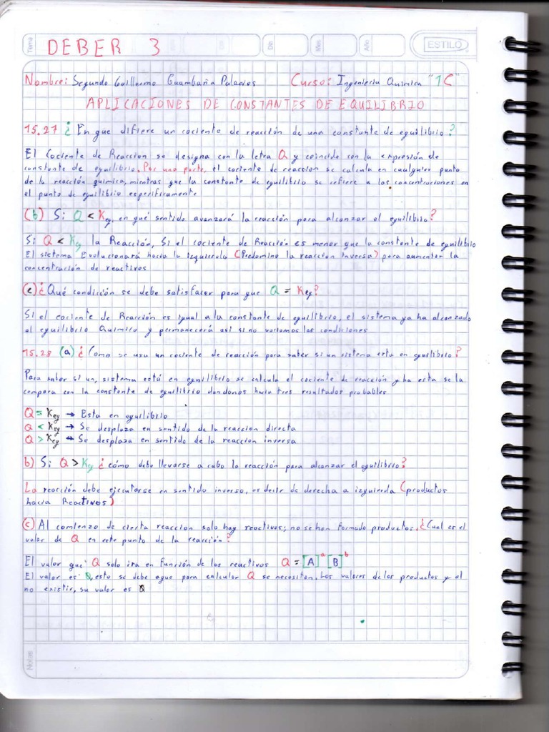 3P Deber 3 Deber de Cociente de Reaccion | PDF