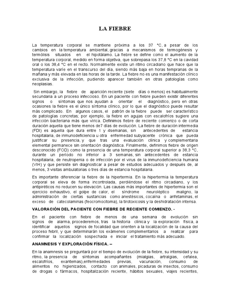 Tipos y manejo de la fiebre | PDF | Fiebre | Causas de la muerte
