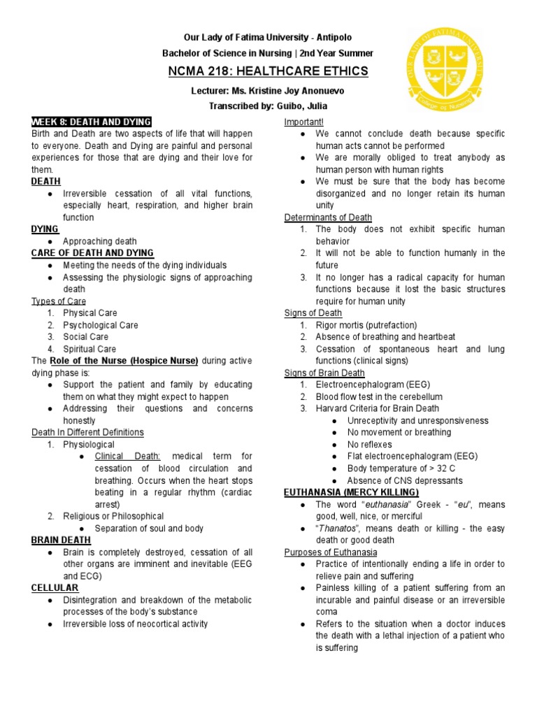 Ncma 218 - Finals | PDF | Electronic Health Record | Death