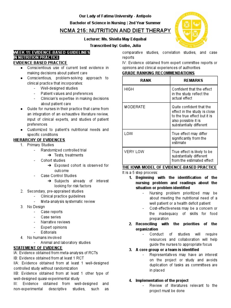 Ncma 215 - Finals | PDF | Evidence Based Medicine | Nutrition