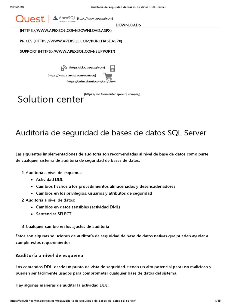 Auditoría de seguridad de bases de datos SQL Server | PDF | Servidor SQL de Microsoft | SQL