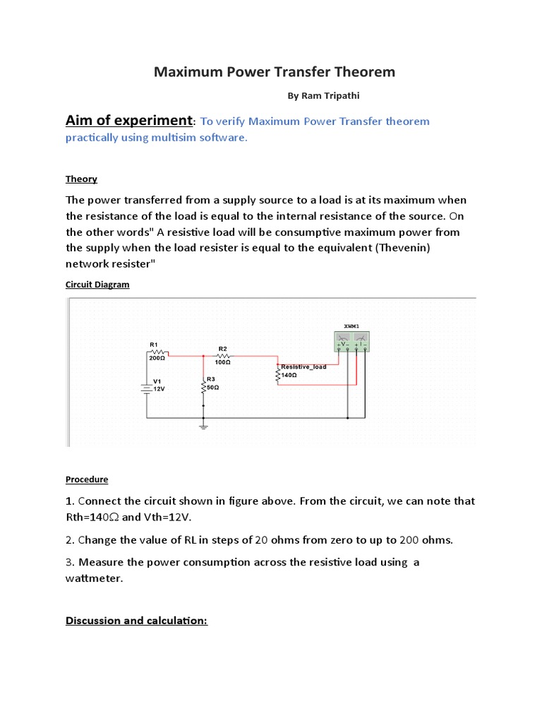 Maximum Power Transfer Theorem | PDF