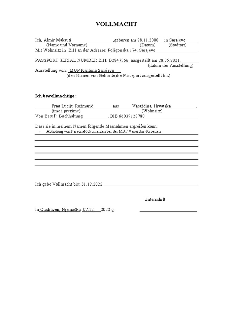 Punomoc Obrazac | PDF