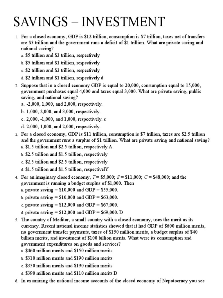 Economics Quiz: Savings & Unemployment | PDF | Government Budget ...