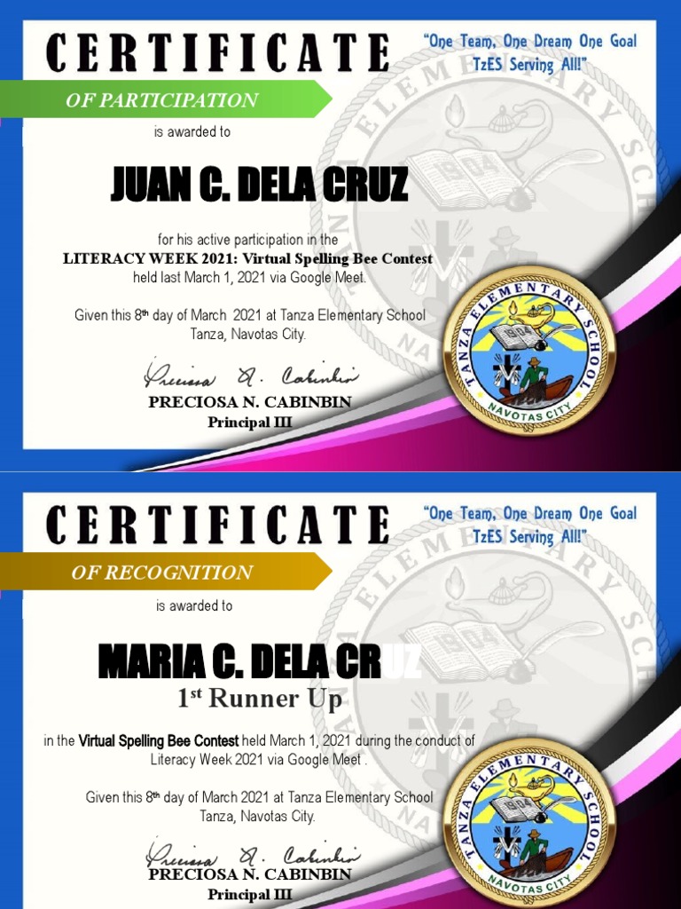 Literacy Week 2021 Spelling Bee Awards | PDF