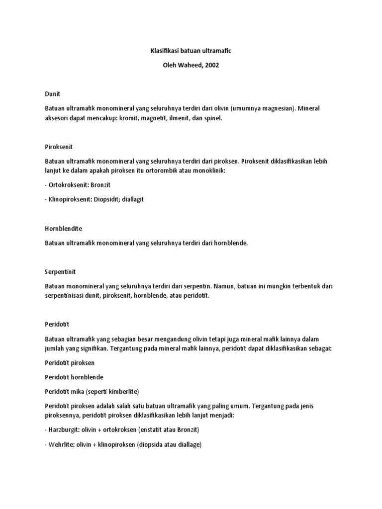 Klasifikasi Batuan Ultramafik dan Nikel | PDF