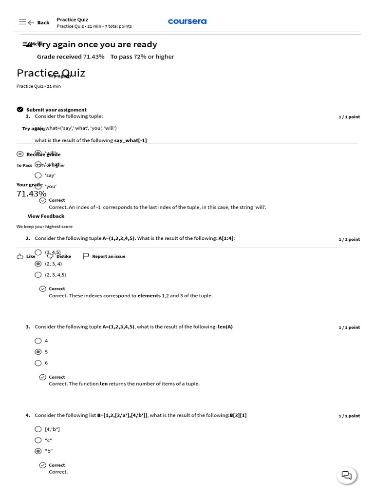 Practice Quiz - Coursera | PDF Practice Quiz - Coursera | PDF