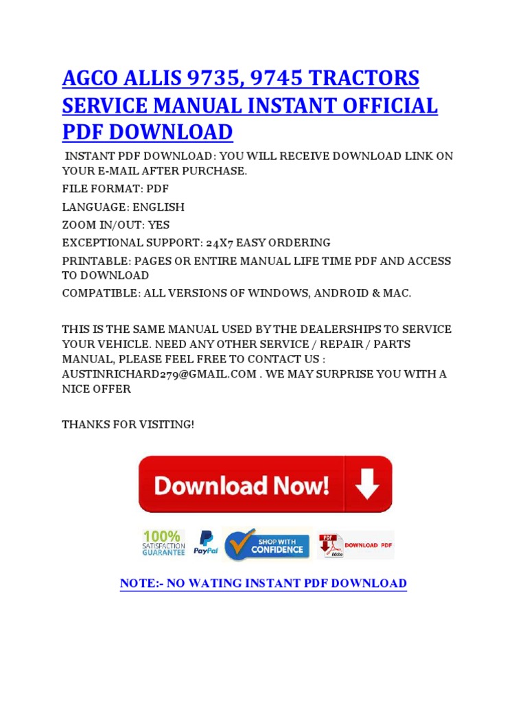 Agco Allis 9735 & 9745 Tractor Service Repair Manual | PDF