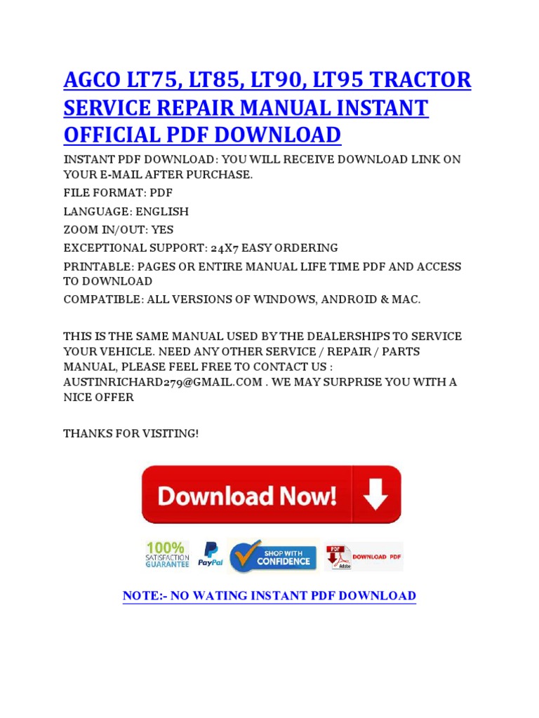 Agco LT75, LT90, LT75A, LT85A, LT90A, LT95A Tractor Service Repair ...