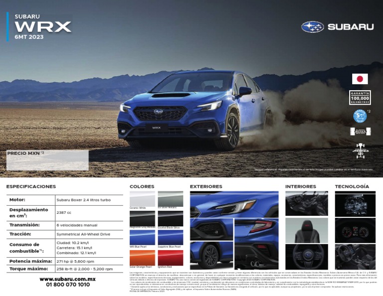 Ficha Comercial Subaru WRX 6MT MY 2023 | PDF | Carros deportivos | Transporte